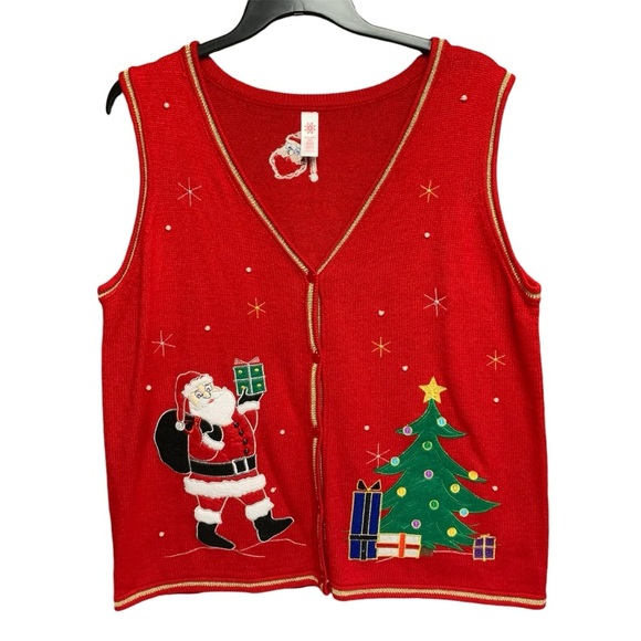 Jackets & Coats | Christmas Vest Size Xxl 2 Red With Gold Trim Santa ...